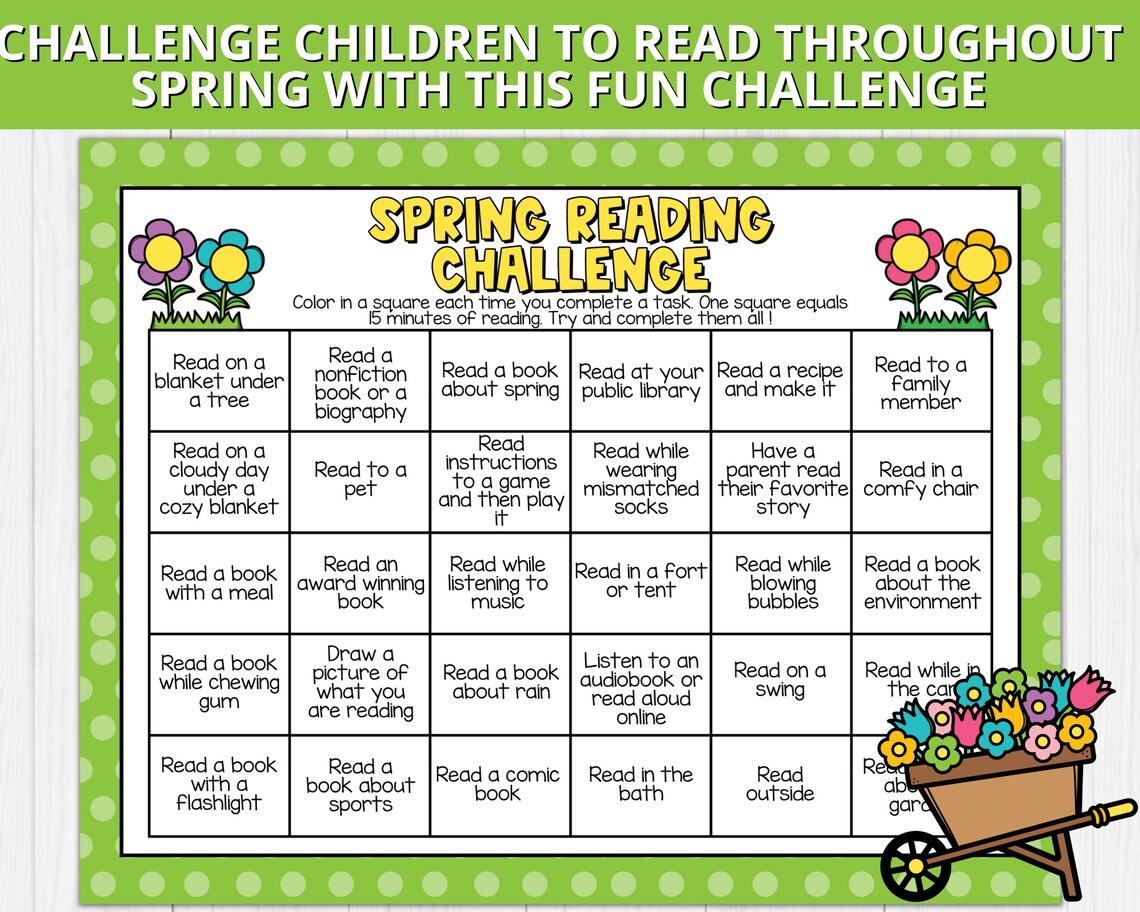 Spring Reading Challenge for Kids Reading Printable - Etsy