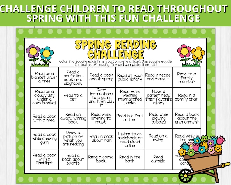 Spring Reading Challenge for Kids, Reading Printable Activities, Kids ...