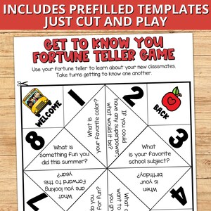 Back to School Fortune Teller Game, Back to School Get to Know You ...