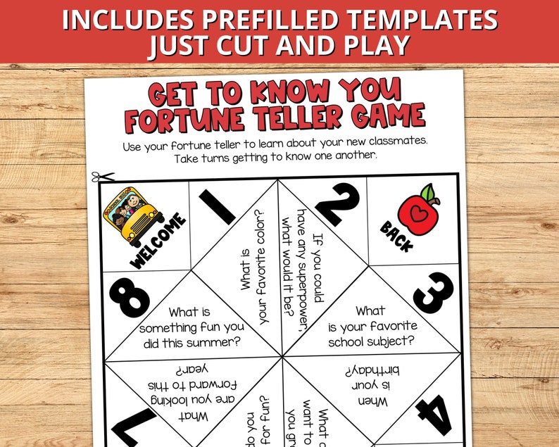 Back to School Fortune Teller Game, Back to School Get to Know You ...