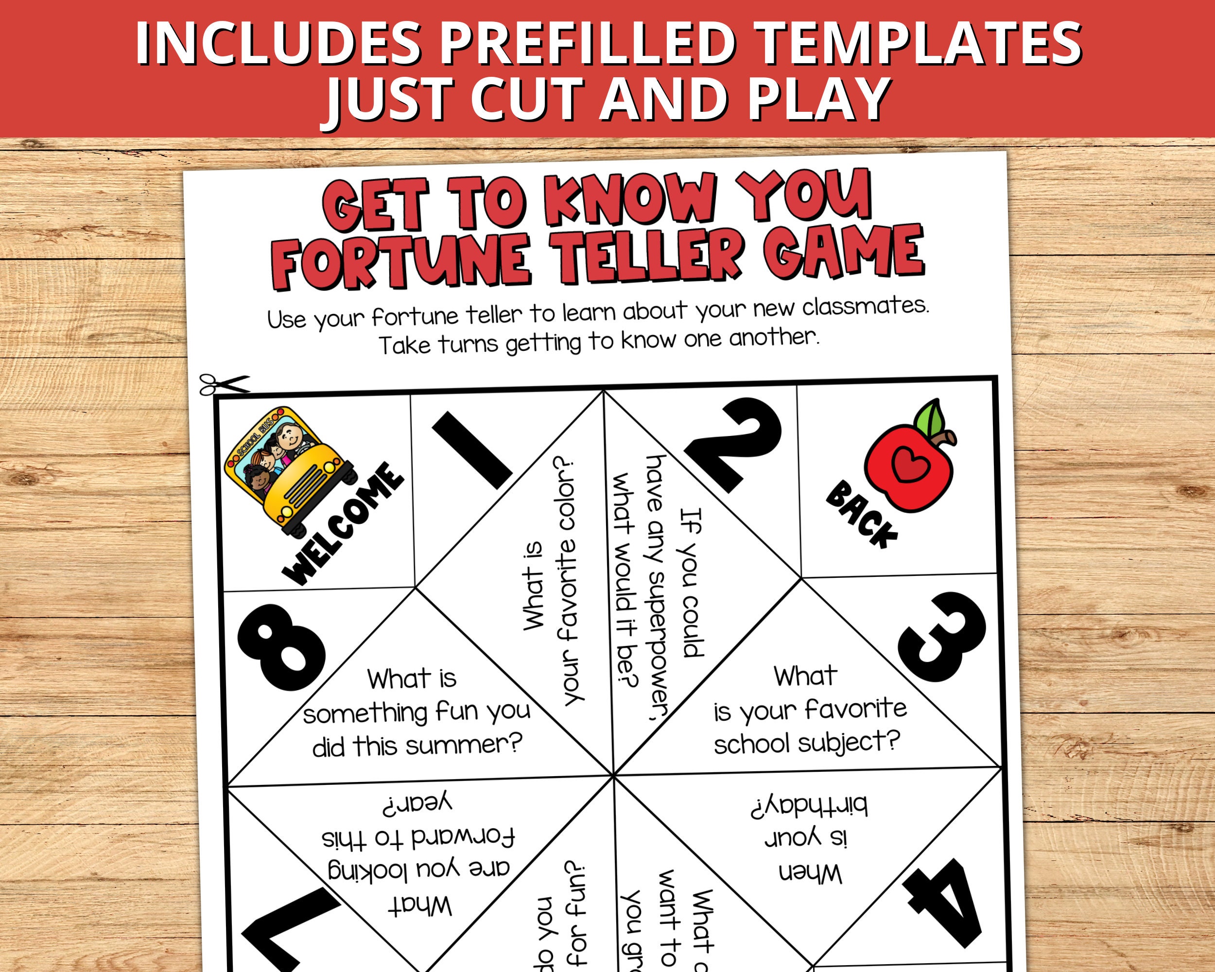 Back to School Fortune Teller Game, Back to School Get to Know You ...
