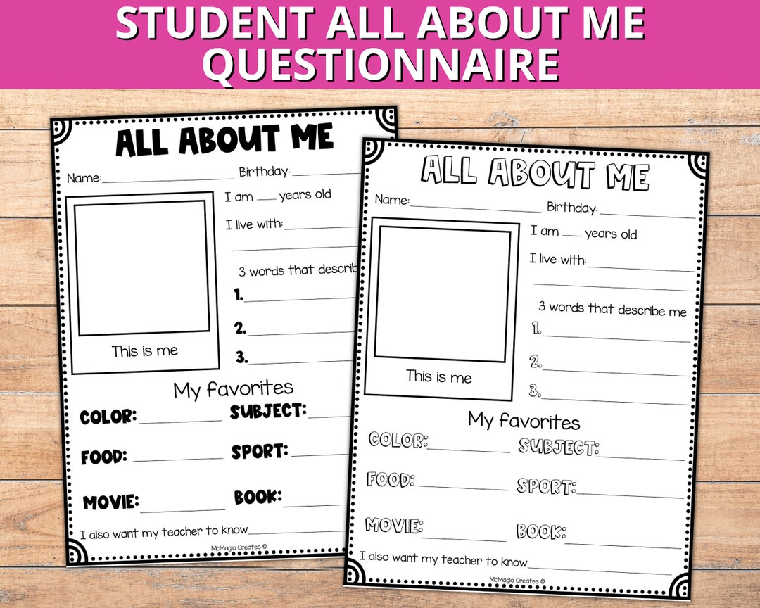 Student All About Me Questionnaire, Printable Back to School Activity ...