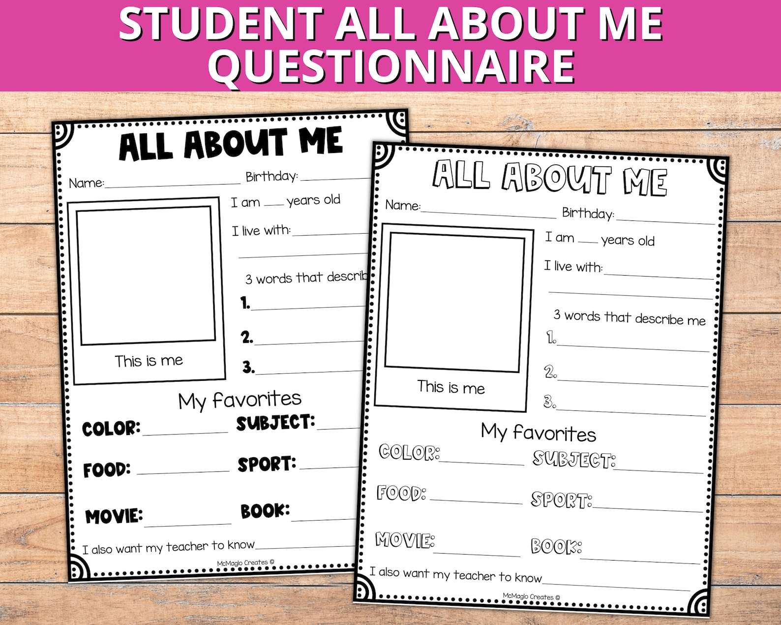 Student All About Me Questionnaire, Printable Back to School Activity ...