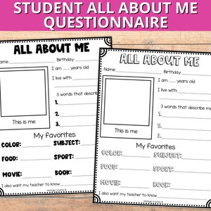 Student All About Me Questionnaire, Printable Back to School Activity ...