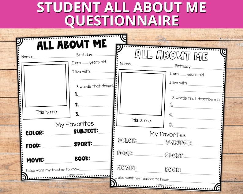 Student All About Me Questionnaire, Printable Back to School Activity ...