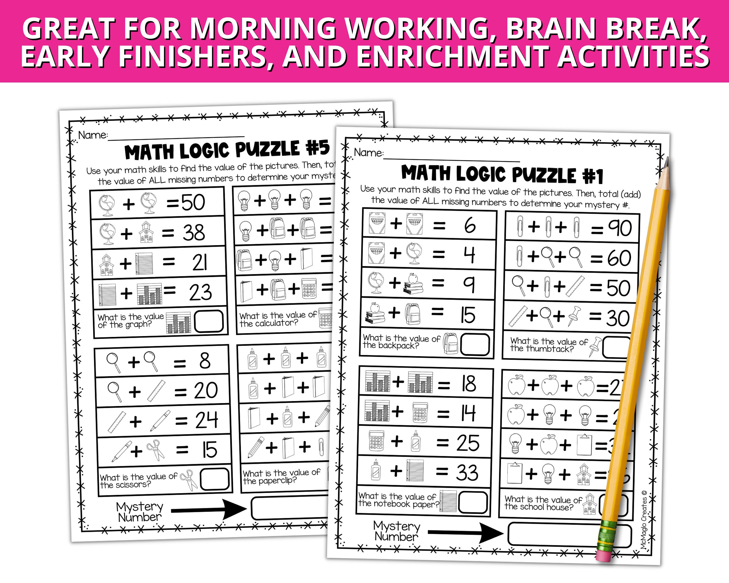 Back to School Math Logic Puzzle, Brain Teasers for Kids, Gifted and ...