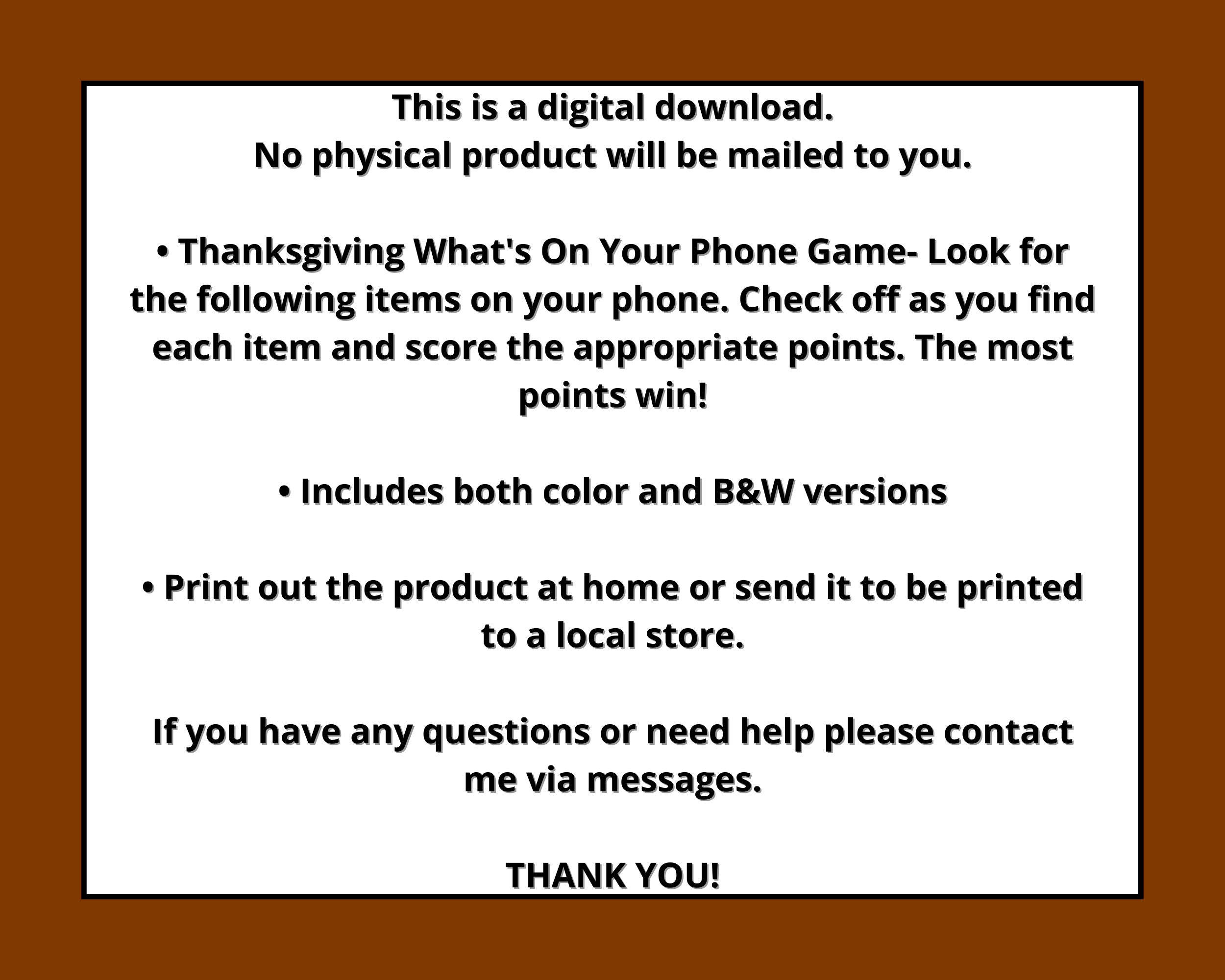 Thanksgiving What's on Your Phone Game, Thanksgiving Printable Games - Etsy