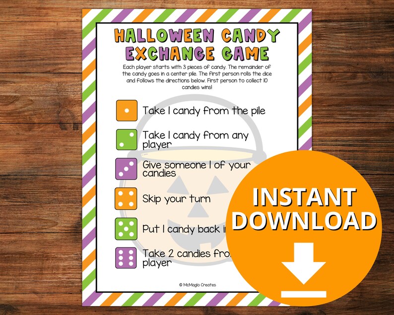 Halloween Candy Exchange Dice Game, Candy Dice Game Printable ...