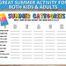 Summer Categories Game, Printable Summer Game for Kids & Adults, Summer ...