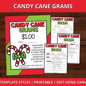 Candy Cane Gram Template, Candy Cane Printable Fundraiser, Christmas ...