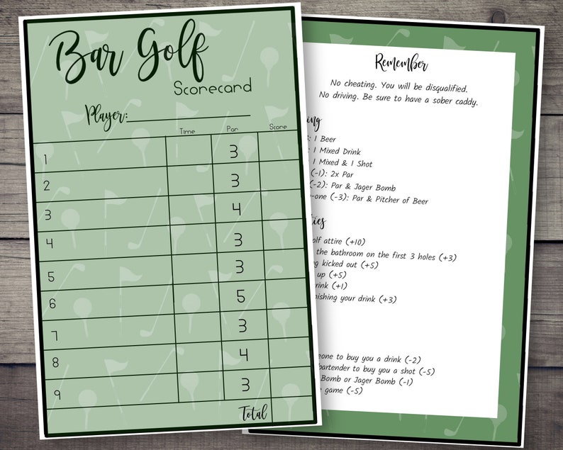 Customizable Bar Golf Game Bar Golf Score Card - Etsy