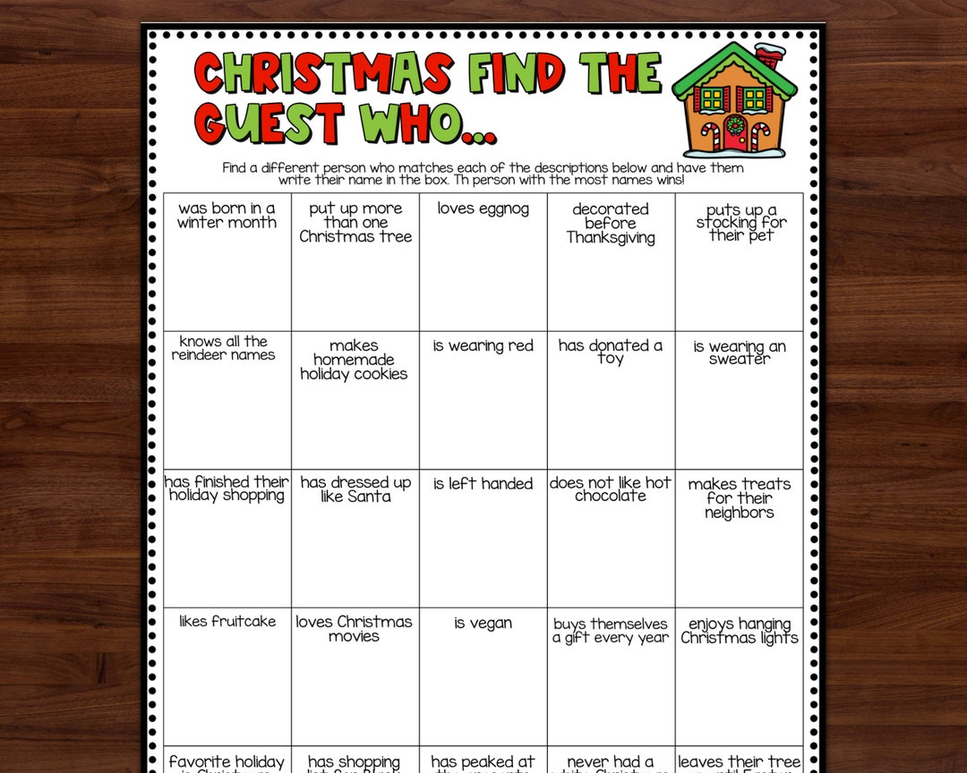 Christmas Find the Guest Who Game, Adult Christmas Party Games, Holiday ...