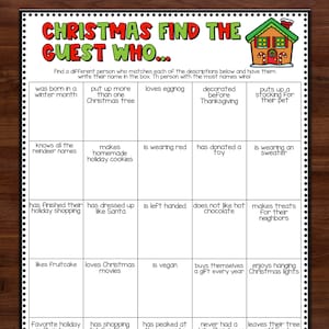 Christmas Find the Guest Who Game, Adult Christmas Party Games, Holiday ...