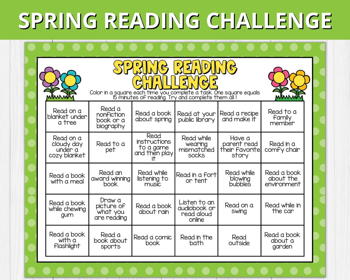 Spring Reading Challenge for Kids, Reading Printable Activities, Kids ...