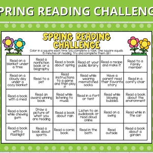 Spring Reading Challenge for Kids, Reading Printable Activities, Kids ...