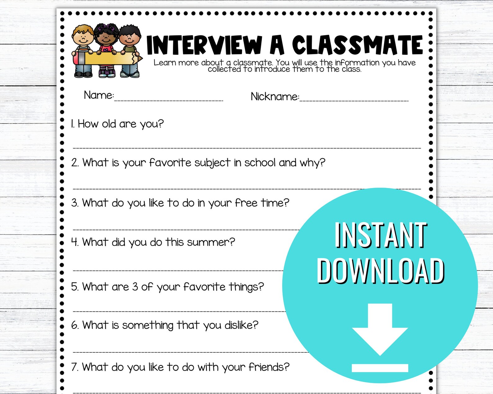 Back to School Interview a Classmate Activity, First Day of School Get ...