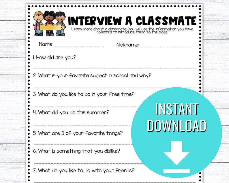 Back to School Interview a Classmate Activity, First Day of School Get ...