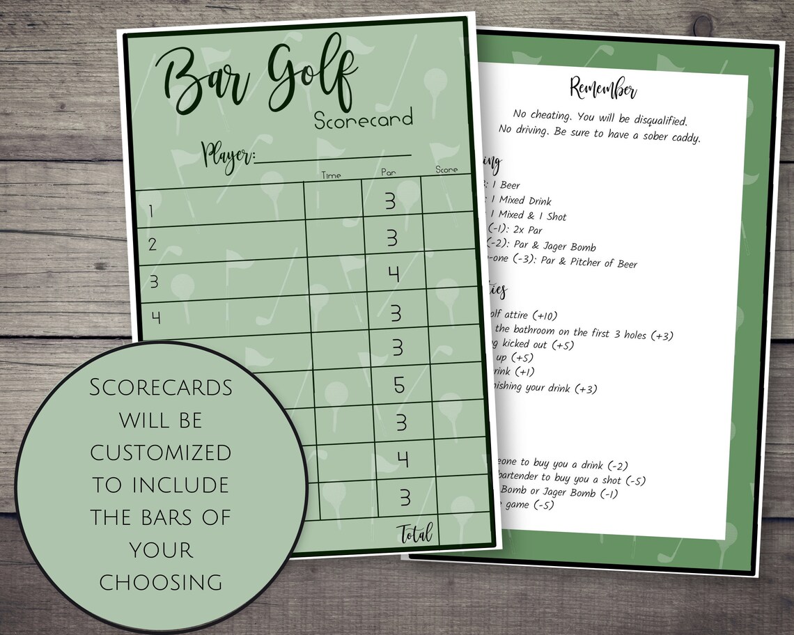 Customizable Bar Golf Game Bar Golf Score Card - Etsy