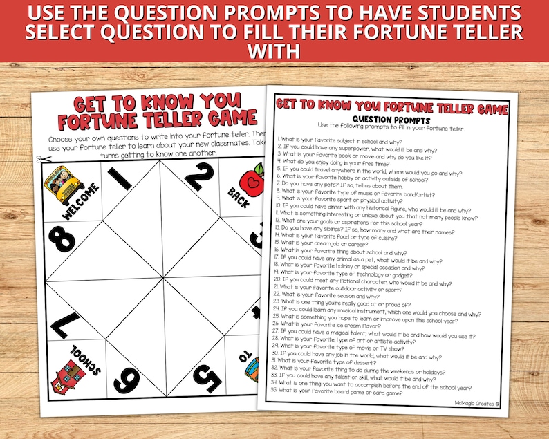 Back to School Fortune Teller Game, Back to School Get to Know You ...