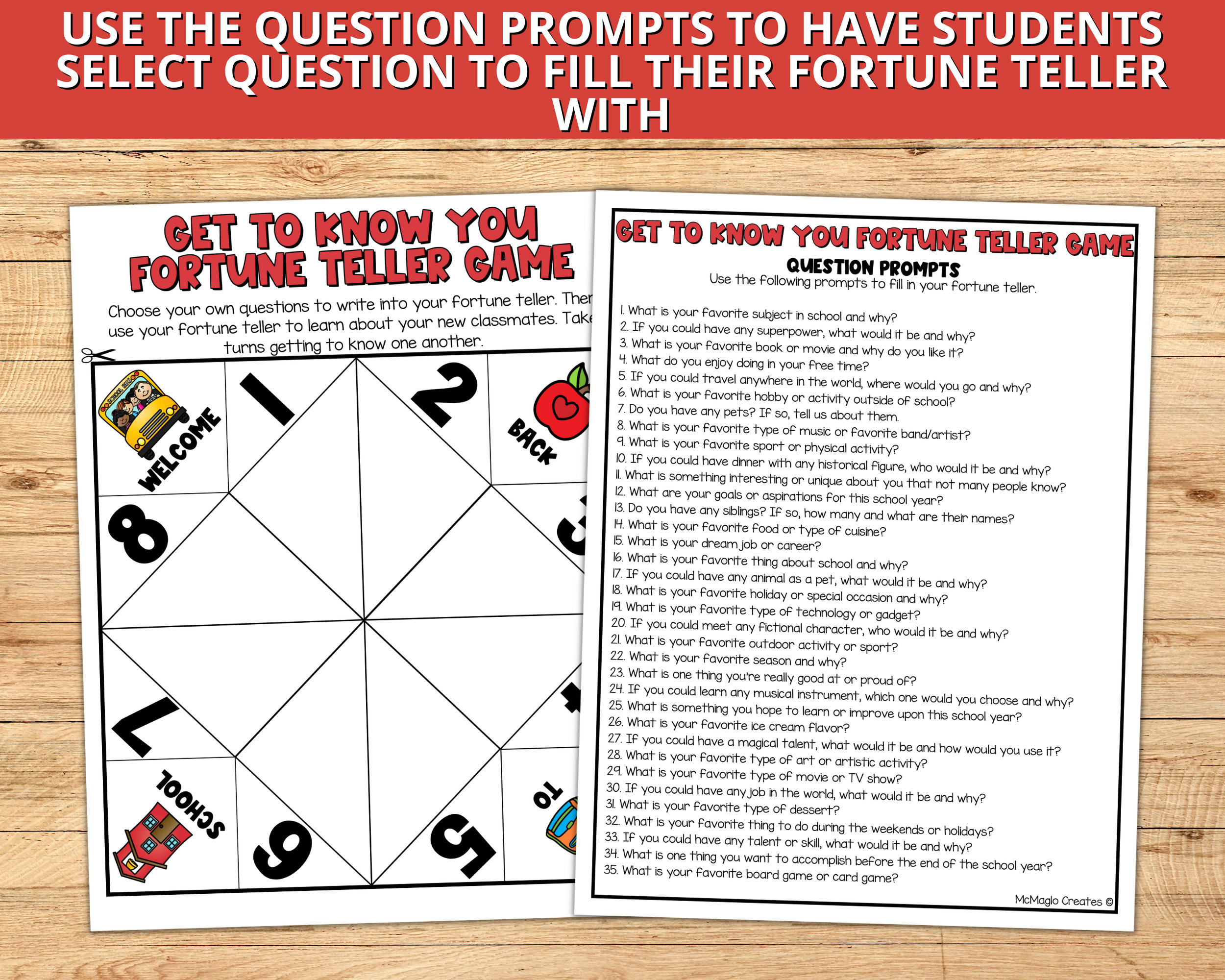 Back to School Fortune Teller Game, Back to School Get to Know You ...