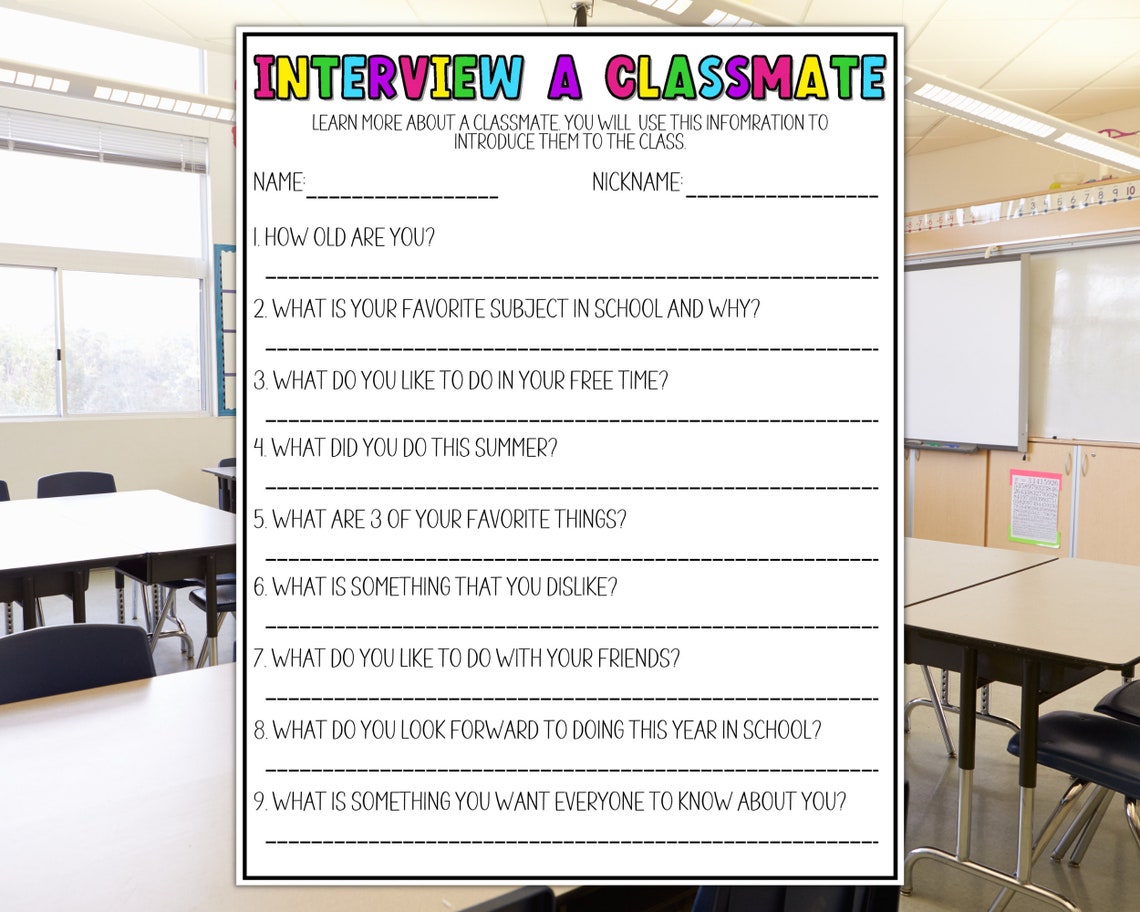 Back to School Interview a Classmate Activity First Day of - Etsy