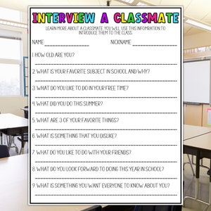 Back to School Interview a Classmate Activity First Day of - Etsy