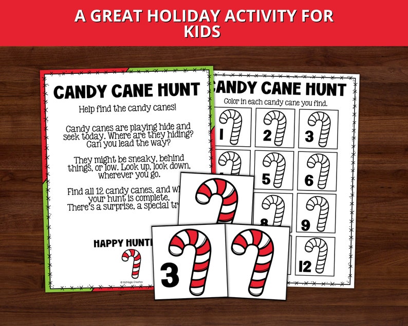 Printable Candy Cane Hunt Game, Candy Cane Scavenger Hunt, Holiday Game ...
