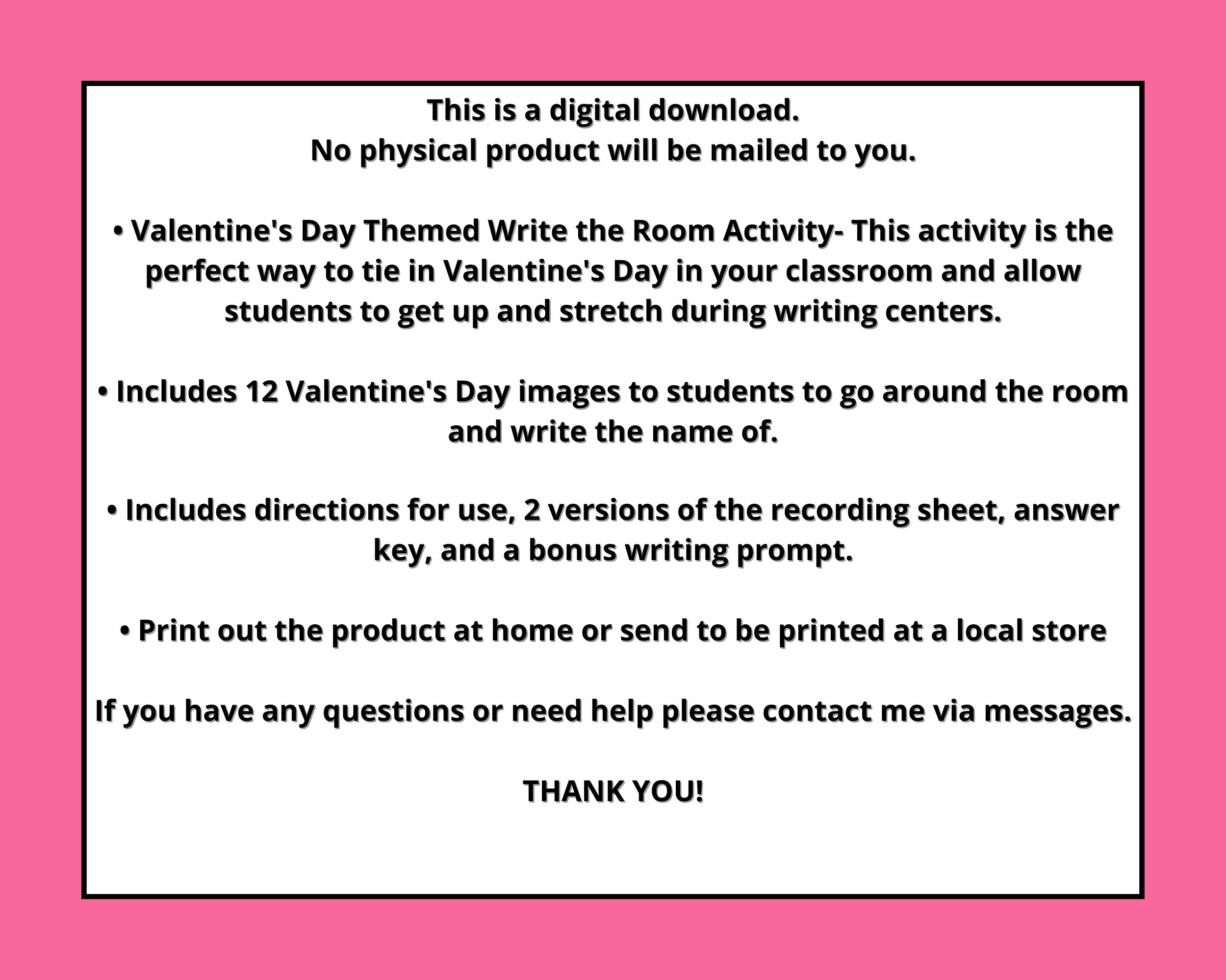 Valentine's Day Write the Room Activity Valentine's - Etsy