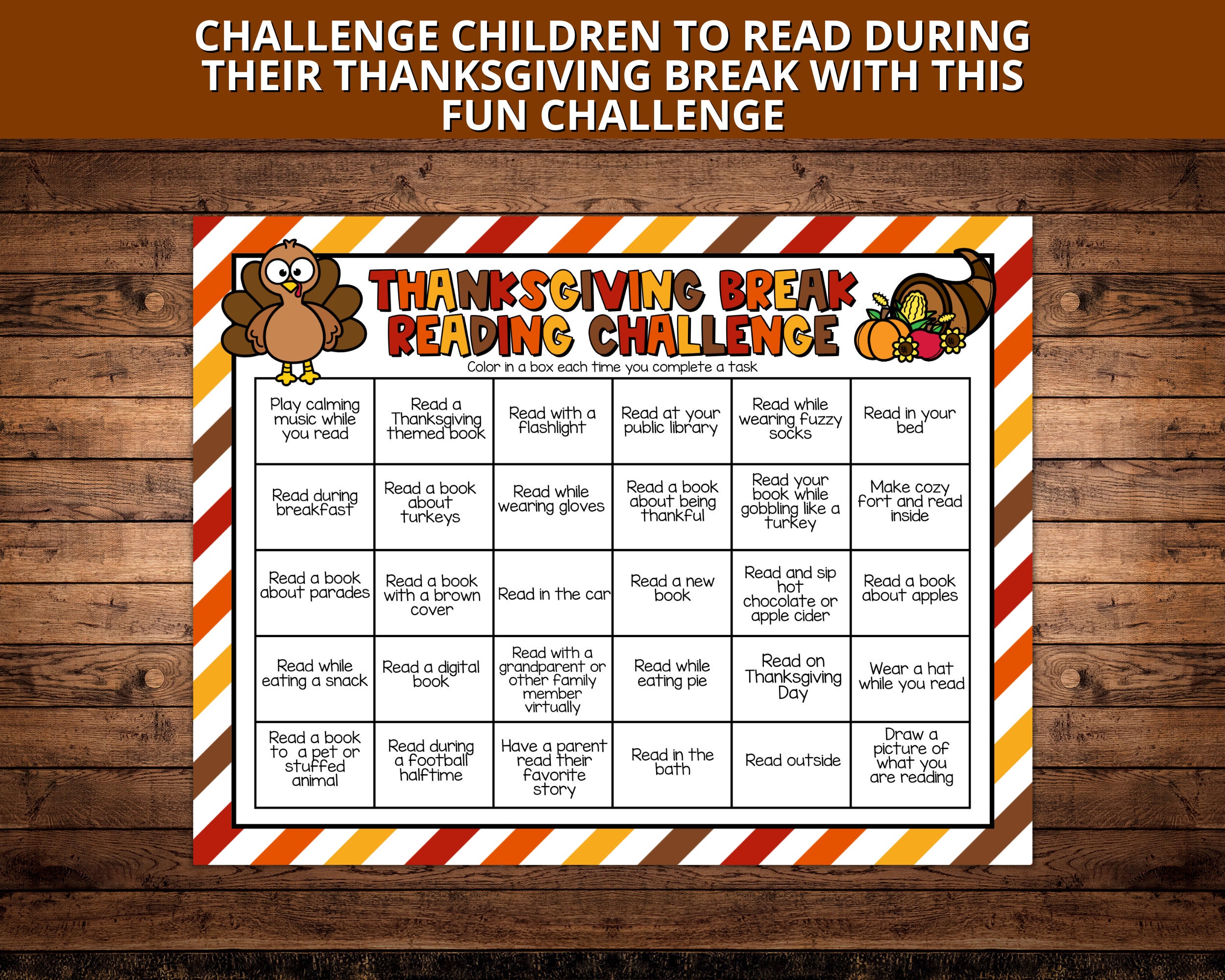 Thanksgiving Break Reading Challenge for Kids, Reading Printable ...