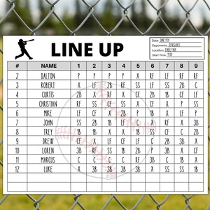 Baseball Line up Card Template Batting Line up Printable - Etsy