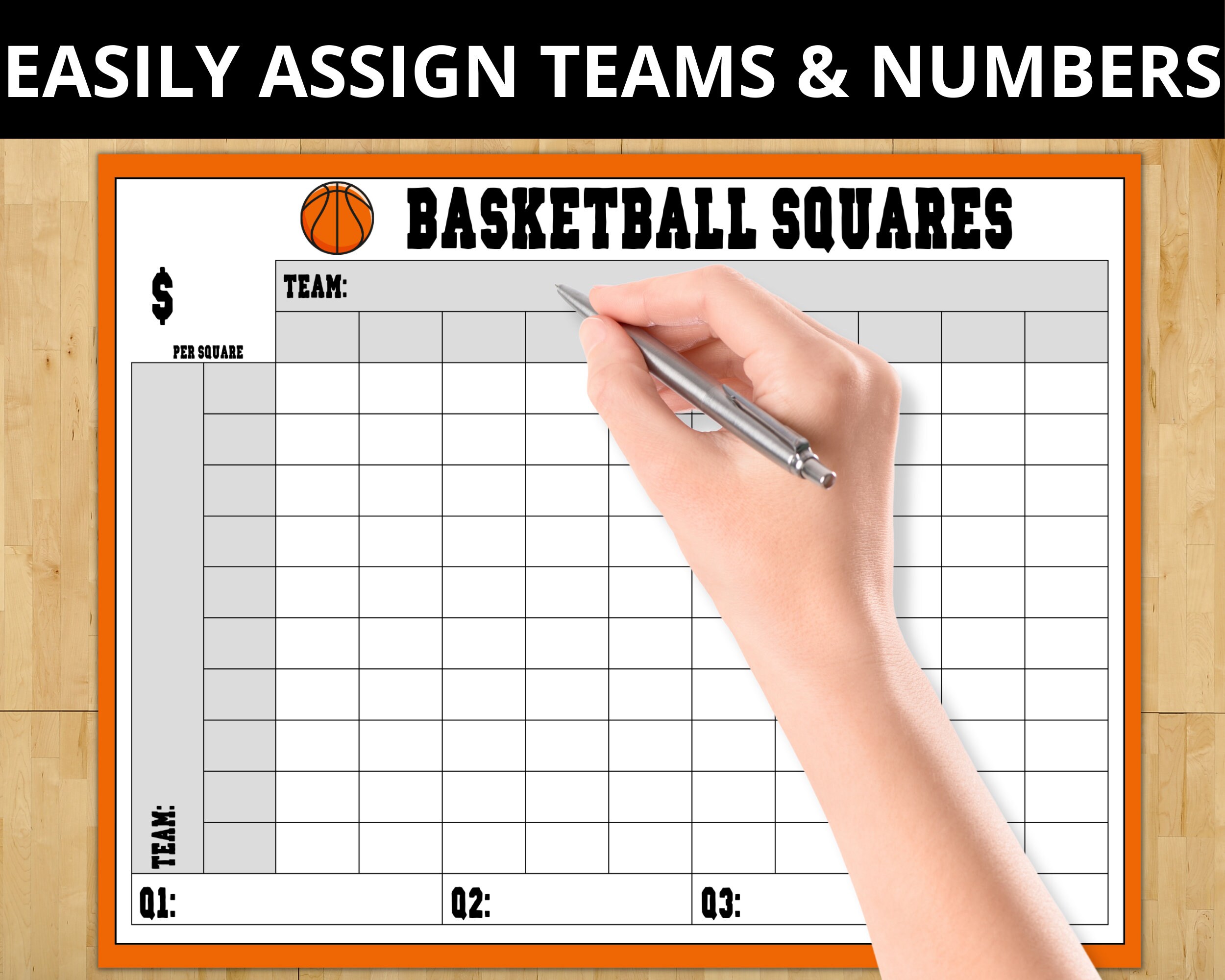Printable Basketball Squares Game, Basketball Pool Grid, 100 Squares ...