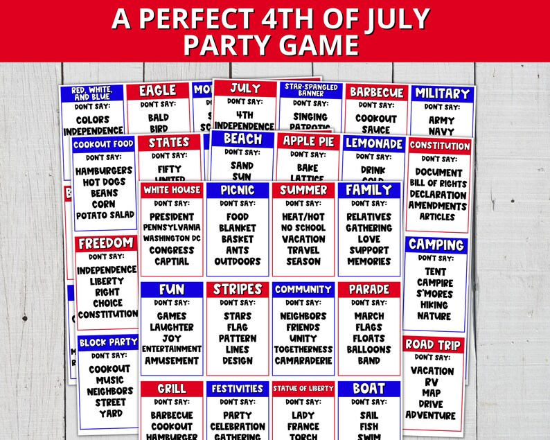 Fourth of July Printable Party Game Banned Babble A Forbidden - Etsy