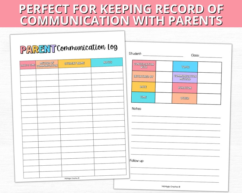 Parent Communication Log Teacher Communication Record - Etsy