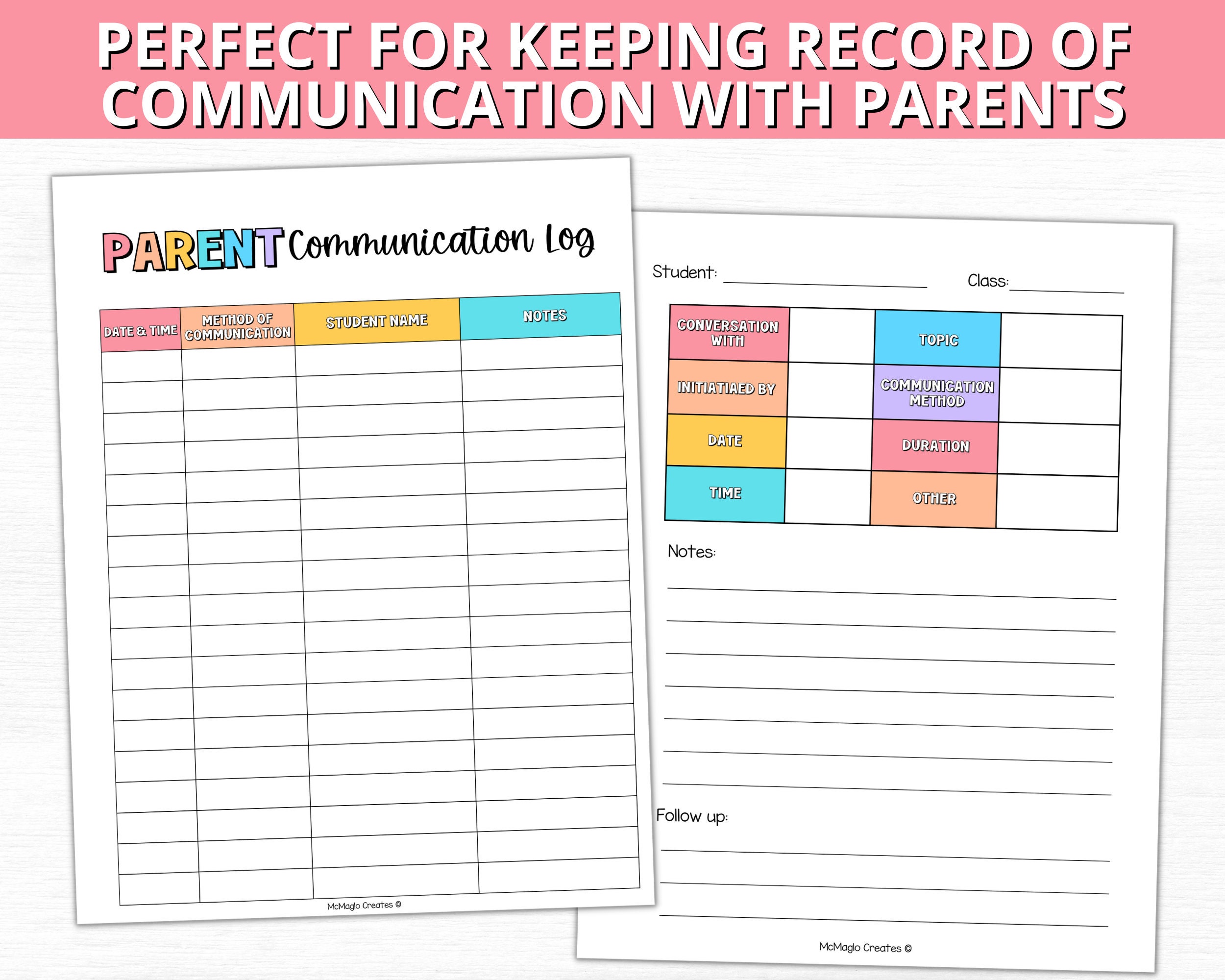 Parent Communication Log, Teacher Communication Record, Communication ...