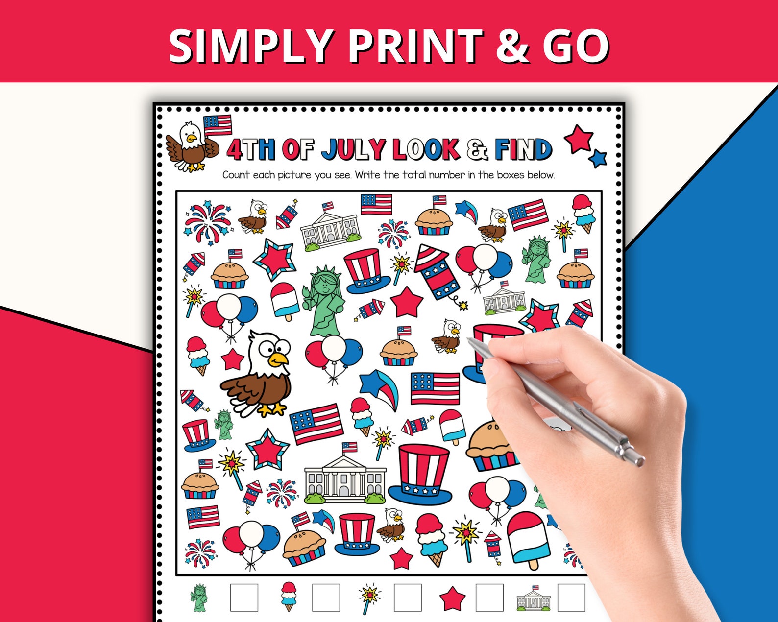 4th of July I Spy Activity, 4th of July Printable Activity for Kids ...