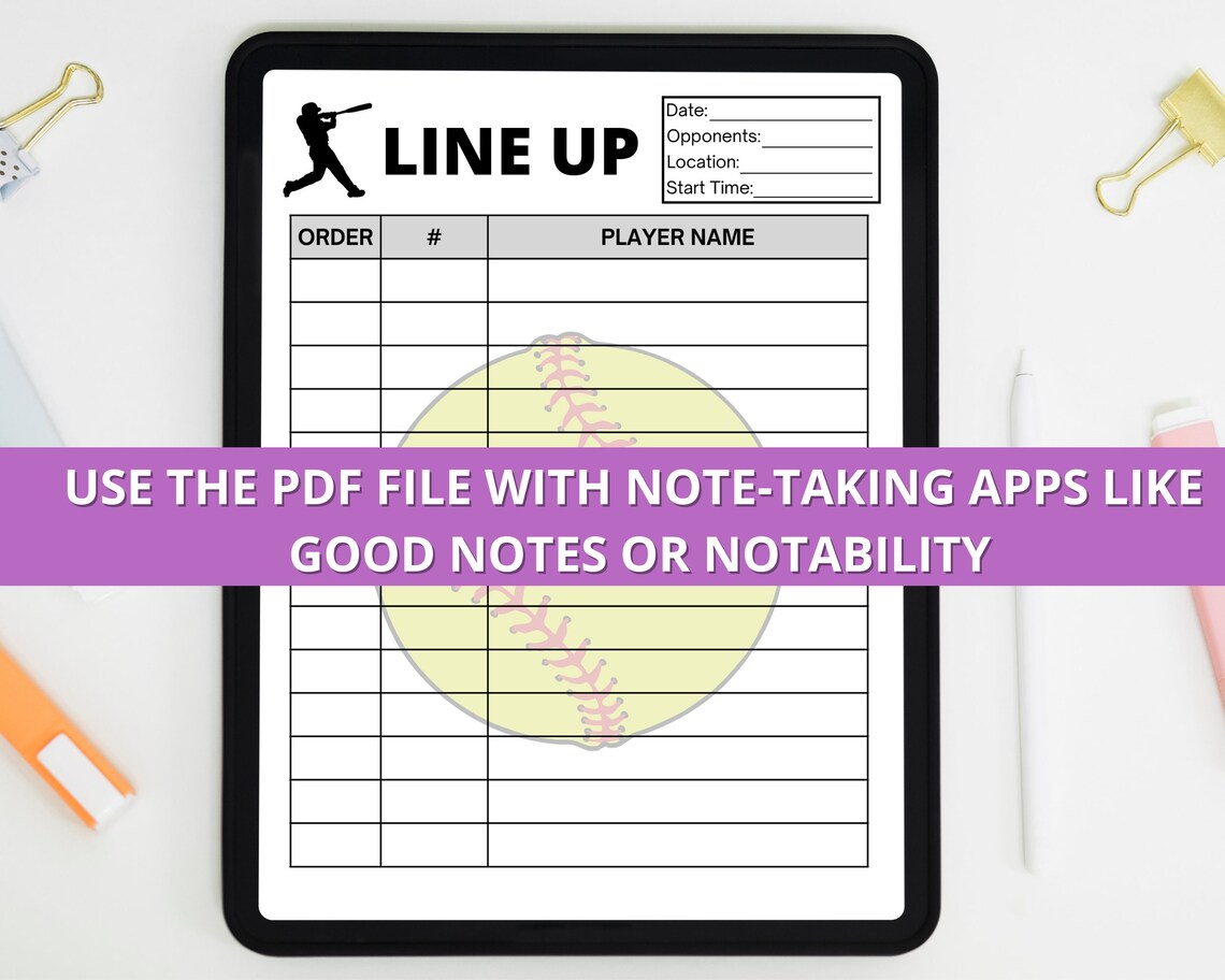 Softball Line up Card Template, Batting Line up Printable, Softball ...