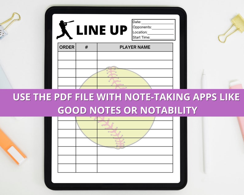 Softball Line up Card Template, Batting Line up Printable, Softball ...