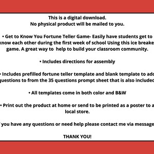 Back to School Fortune Teller Game, Back to School Get to Know You ...
