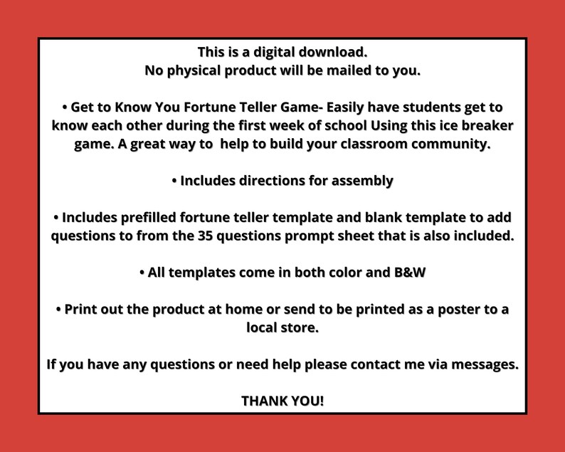 Back to School Fortune Teller Game Back to School Get to Know - Etsy