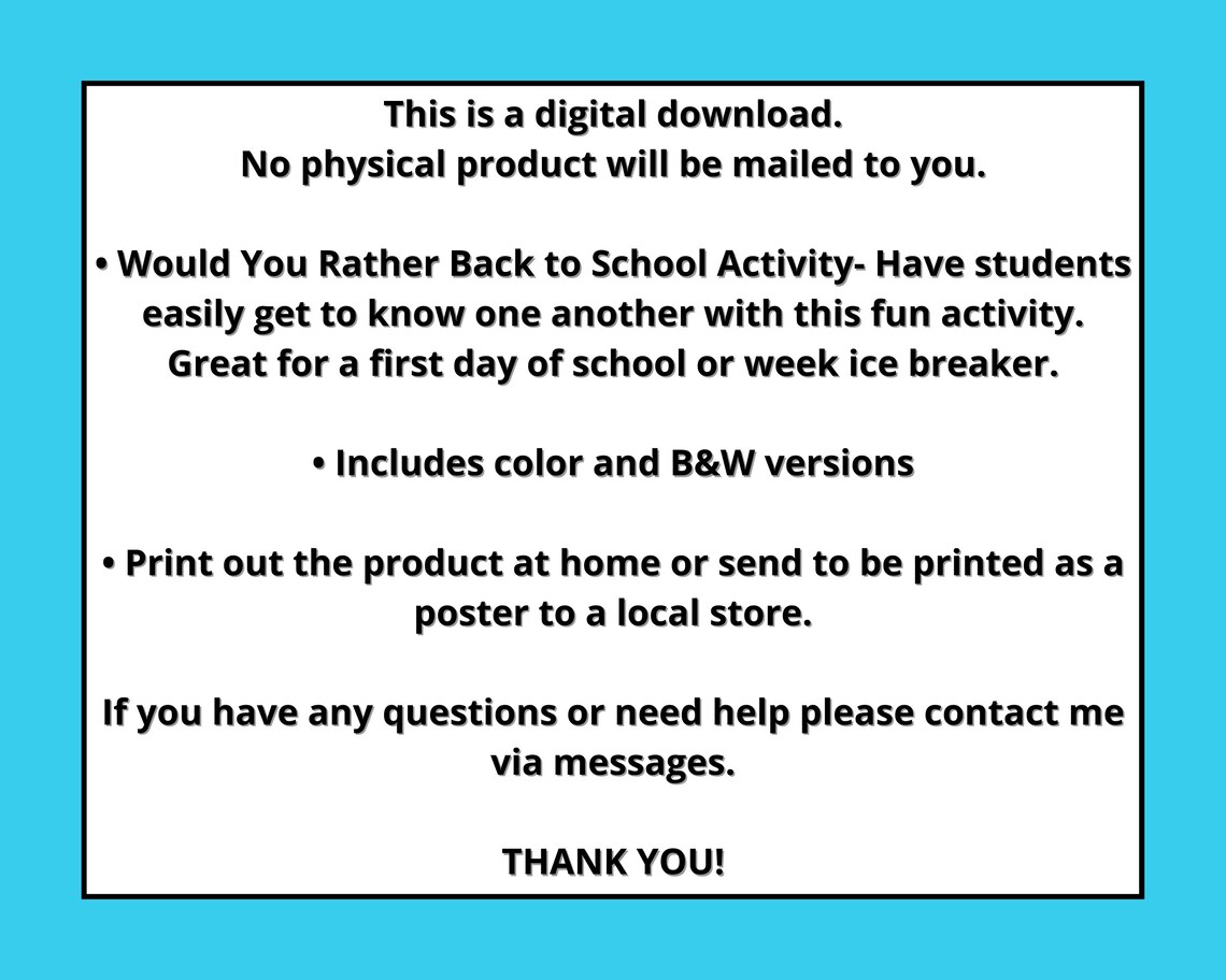 Would You Rather Back to School Activity, First Day of School Game ...