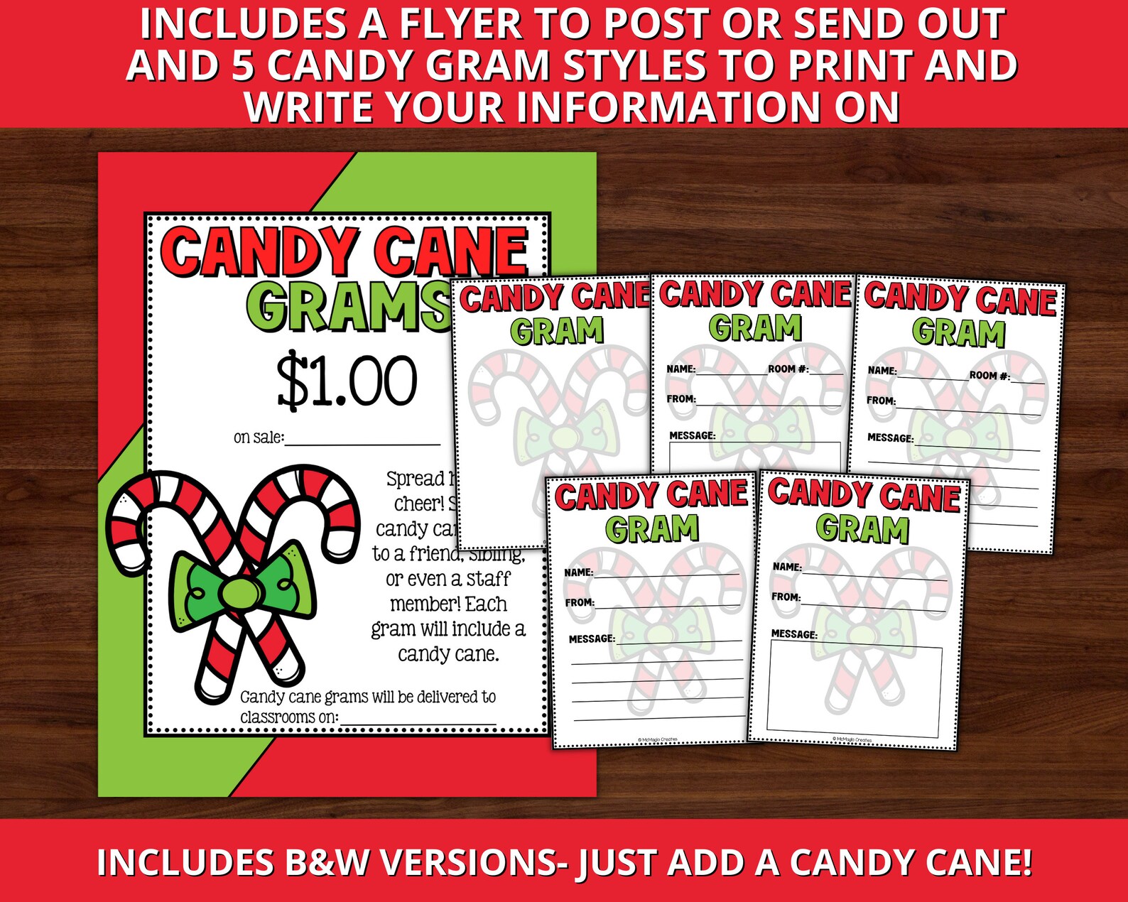 Candy Cane Gram Template, Candy Cane Printable Fundraiser, Christmas ...