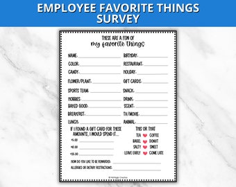 Employee Favorite Things List Printable, All About Me Employee Survey ...