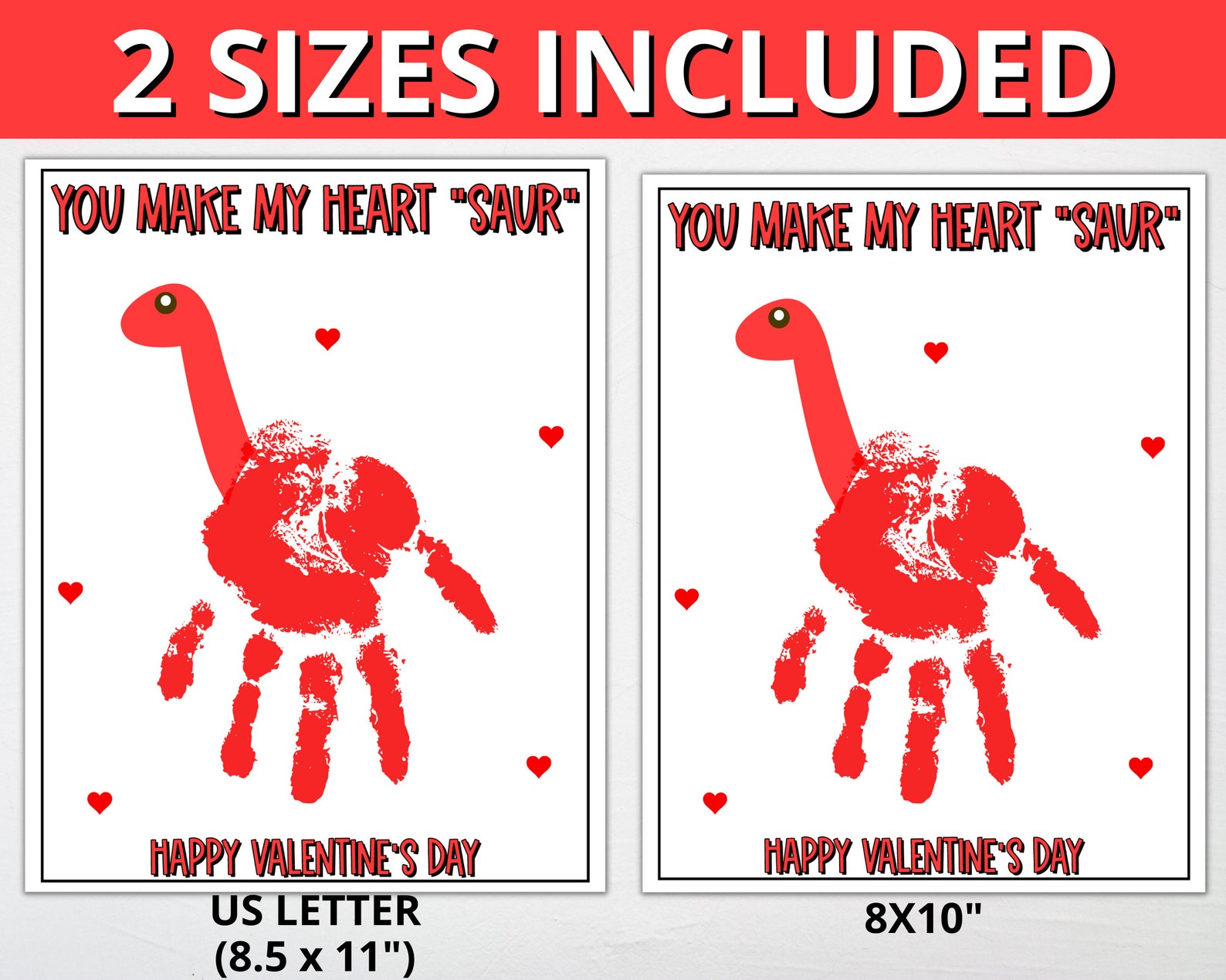 Valentine's Day Handprint Art, Dinosaur Valentine's Day Handprint ...