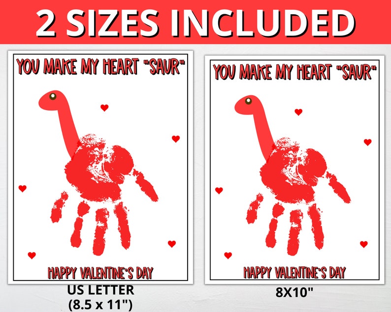 Valentine's Day Handprint Art, Dinosaur Valentine's Day Handprint ...