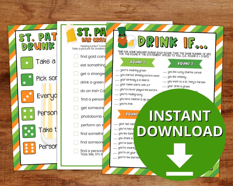 St. Patricks Day Drinking Game Bundle, St. Patrick's Day Adult ...