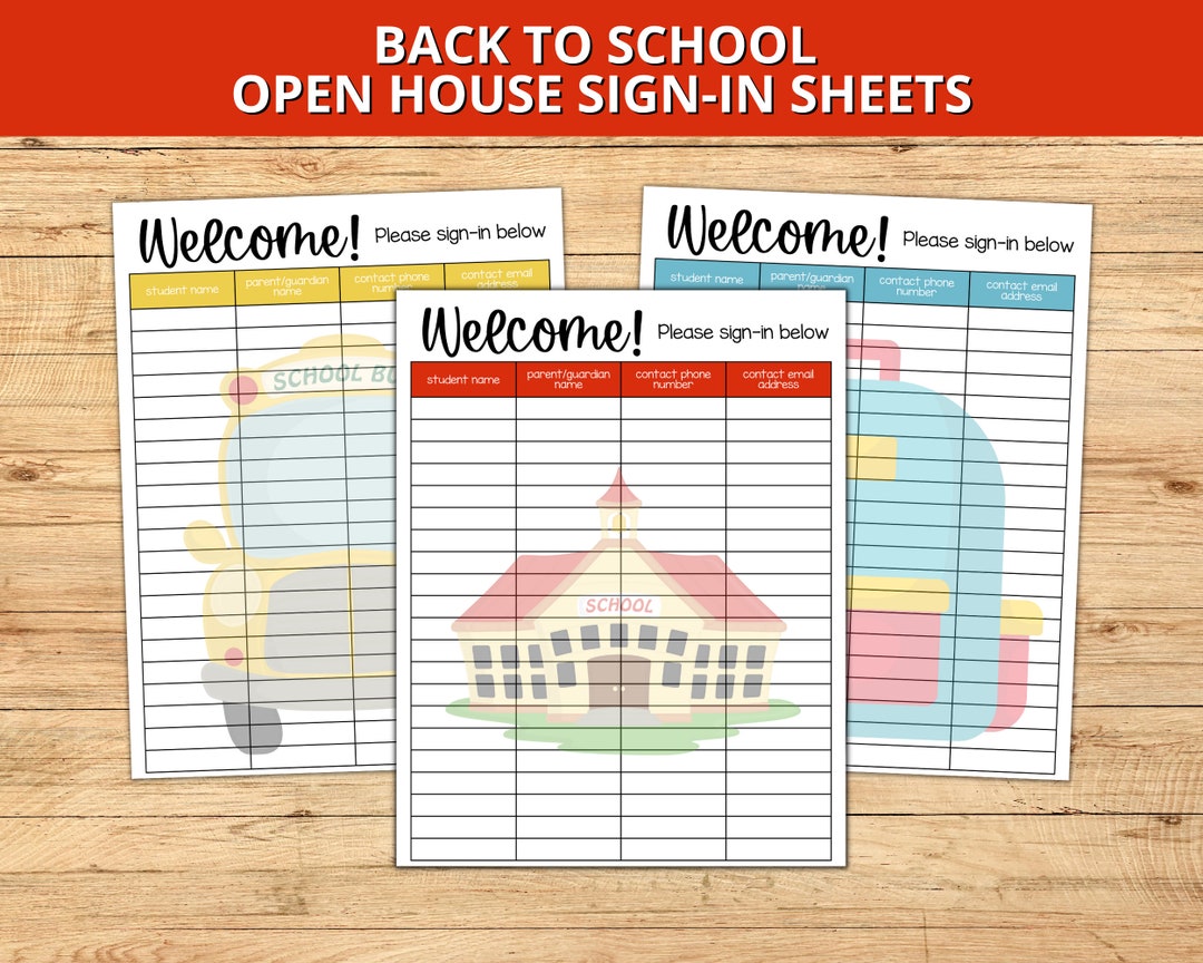 Back to School Open House Sign in Sheet, Classroom Sign in Sheet ...