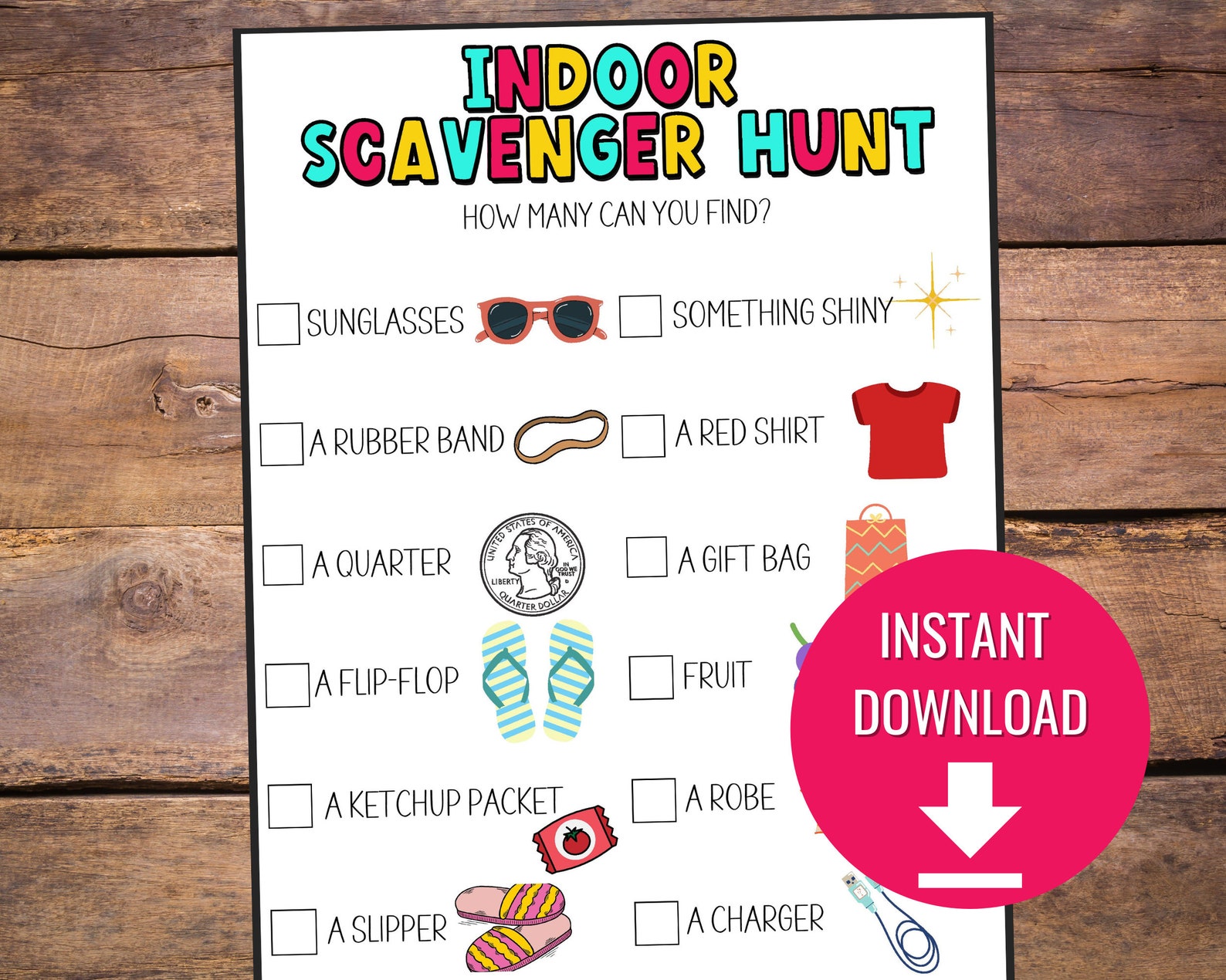 Indoor Scavenger Hunt, Scavenger Hunt Printable for Kids, Rainy Day ...