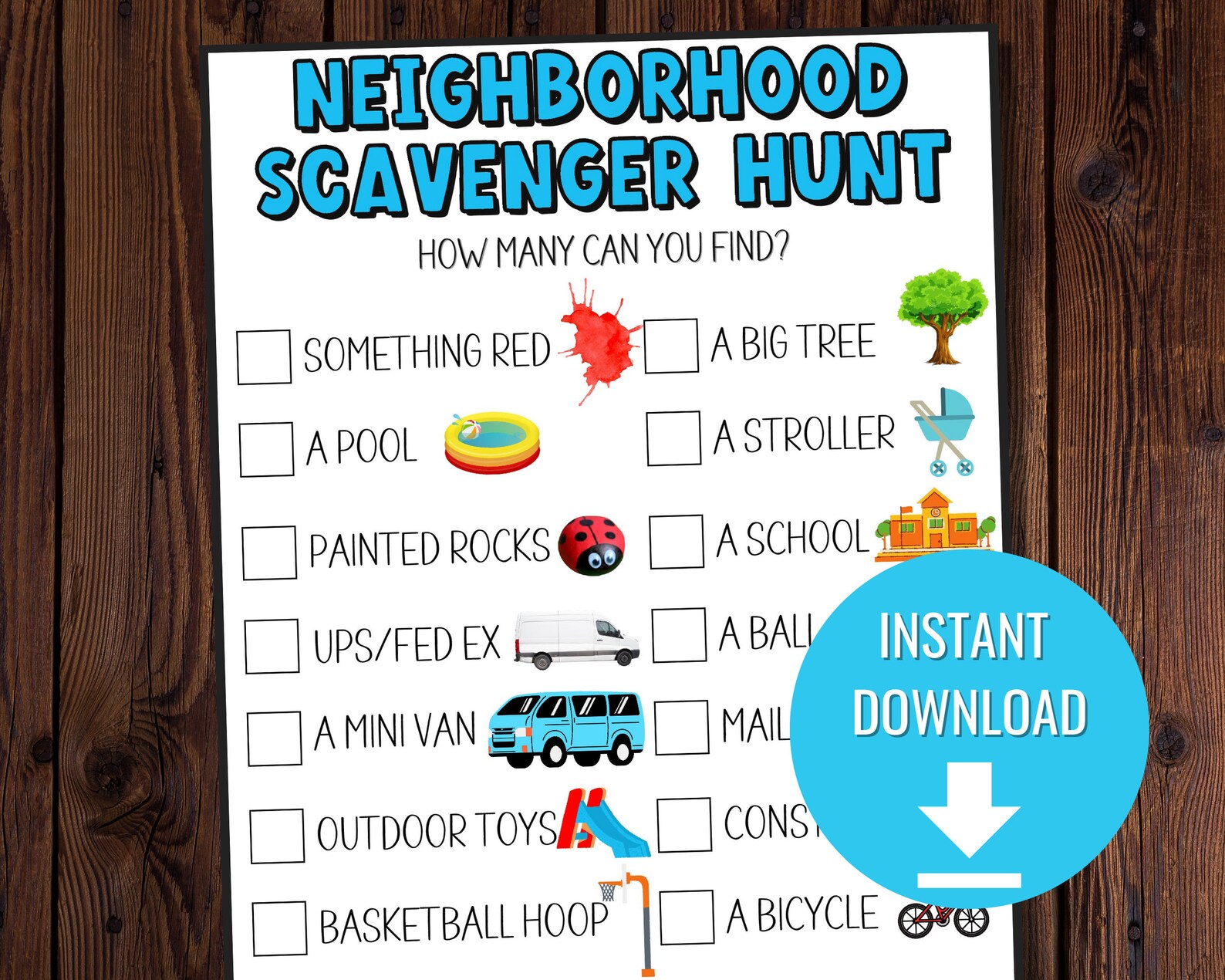 Neighborhood Scavenger Hunt, Scavenger Hunt Printable for Kids, Rainy ...