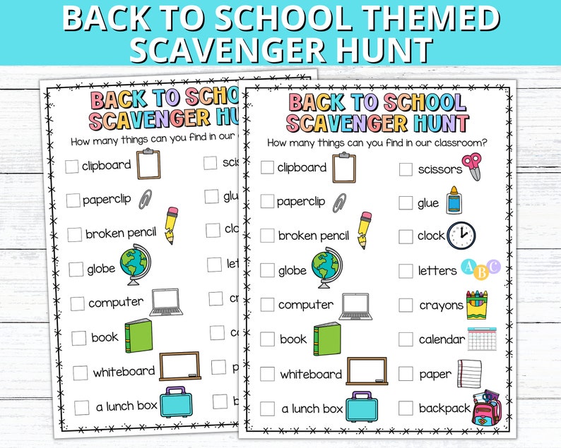 Back to School Scavenger Hunt, Classroom Scavenger Hunt Printable for ...