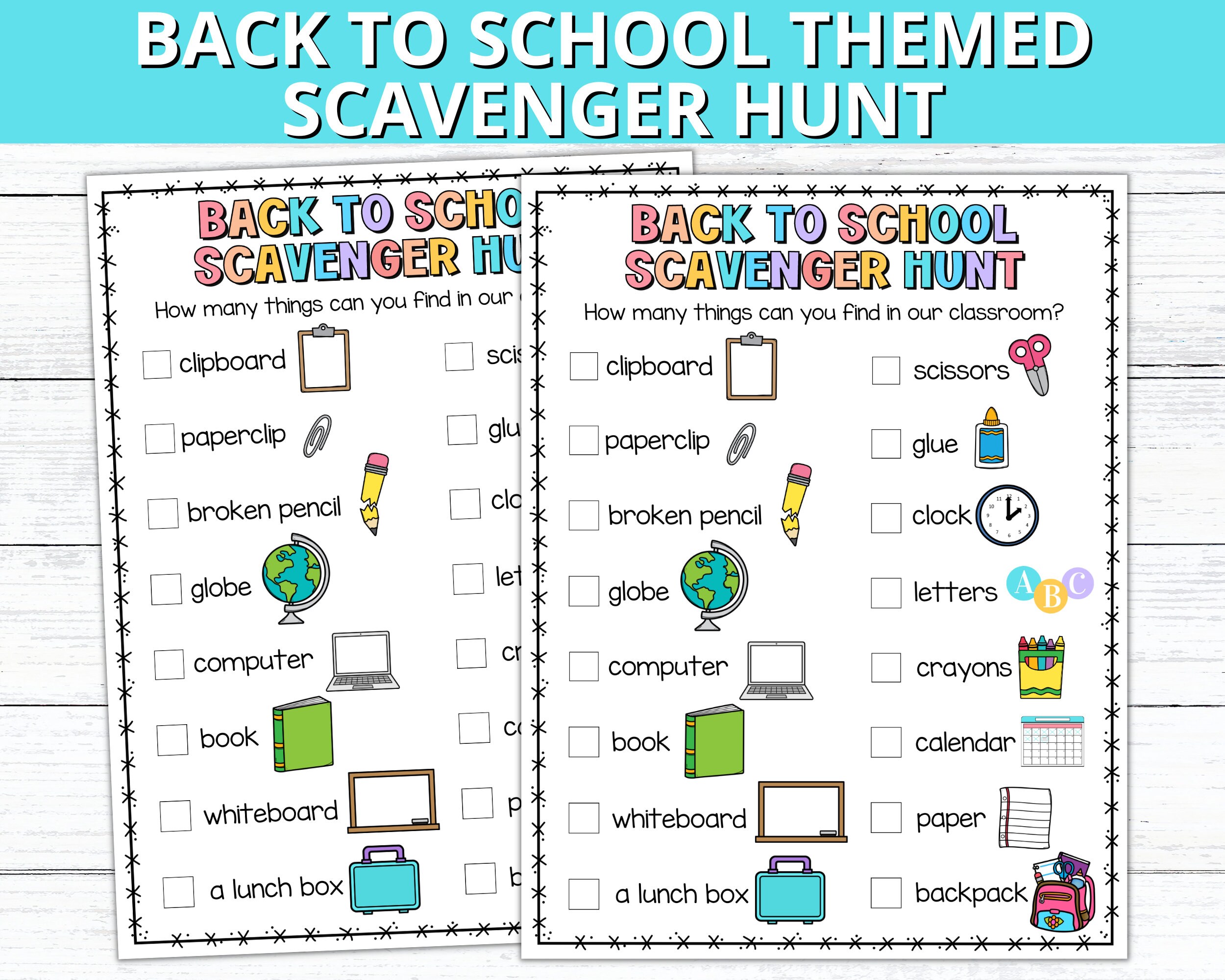 Back to School Scavenger Hunt, Classroom Scavenger Hunt Printable for ...